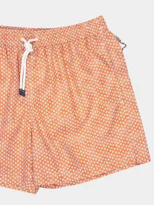 Fedeli Geometric Print Swim Trunks - Orange