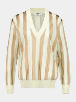 Fendi Pequin Stripe V-neck Jumper - Beige
