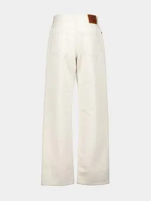 Fendi Wide-leg Denim Jeans With Ff Detail - Beige