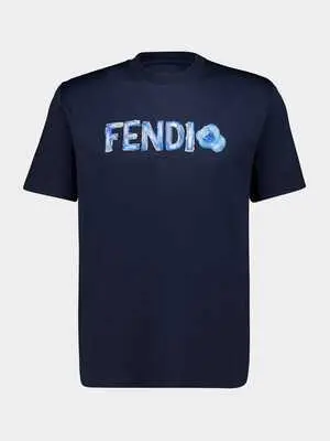 Fendi Navy Cotton Flowers T-shirt