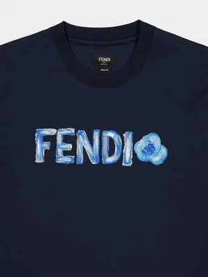 Fendi Navy Cotton Flowers T-shirt