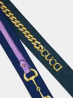 Gucci Navy And Dark Green Printed Silk Twill Ribbon - Blue