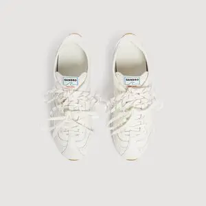 Sandro Light Wave Leather Sneakers - Ecru