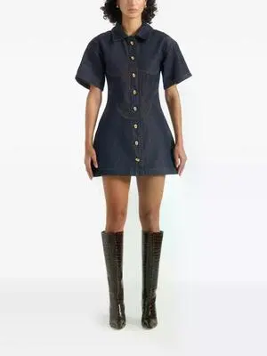 Manière De Voir Indigo Denim Corset Dress With Contrast Stitching - Blue