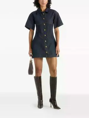 Manière De Voir Indigo Denim Corset Dress With Contrast Stitching