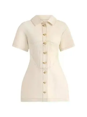 Manière De Voir Cream Denim Corset Dress With Contrast Stitching - Neutrals