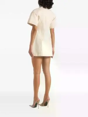Manière De Voir Cream Denim Corset Dress With Contrast Stitching - Neutrals