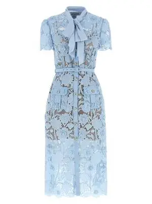 SELF-PORTRAIT Lace Tie Neck Midi Dress