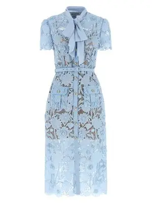 SELF-PORTRAIT Lace Tie Neck Midi Dress