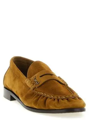 Saint Laurent Le Loafer In Matte Leather With Antiqued Cassandre Logo - Brown