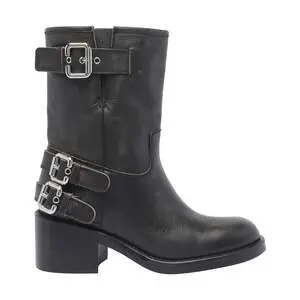 Chloé Dakota Buckled Distressed Leather Ankle Boots - Black