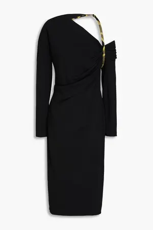 Versace One-shoulder Draped Stretch-crepe Dress With Logo Embellishment