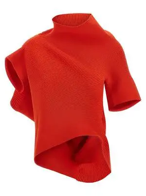 Issey Miyake Life Form Asymmetrical Ribbed Knit Top - Red