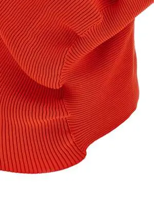 Issey Miyake Life Form Asymmetrical Ribbed Knit Top - Red