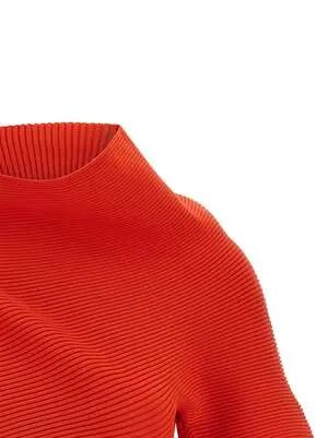 Issey Miyake Life Form Asymmetrical Ribbed Knit Top - Red