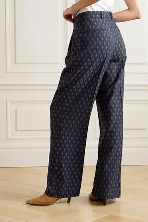 Etro Pleated Jacquard Wide-leg Wool And Cotton-blend Pants