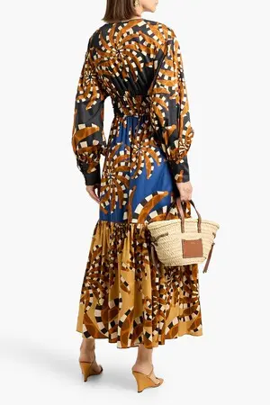 Farm Rio Ruched Printed Cotton-blend Poplin Maxi Dress