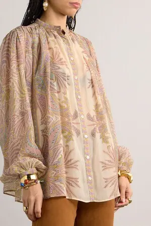 Etro Gathered Paisley-print Silk Chiffon Blouse