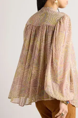 Etro Gathered Paisley-print Silk Chiffon Blouse