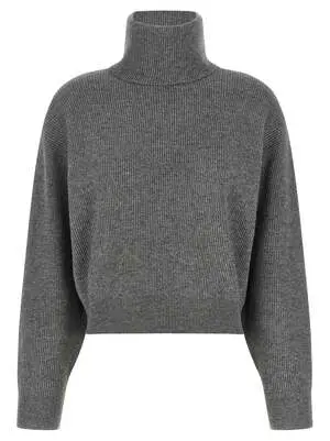 Brunello Cucinelli English Ribbed Turtleneck Cropped Sweater - Gray