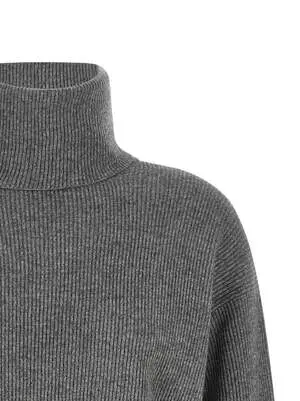 Brunello Cucinelli English Ribbed Turtleneck Cropped Sweater - Gray