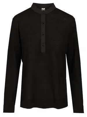 TOTEME Long-sleeved Wool And Silk Half-buttoned Shirt - Black