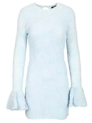 ROTATE BY BIRGER CHRISTENSEN Mesh Mini Dress With Ruffled Flared Sleeves - Blue