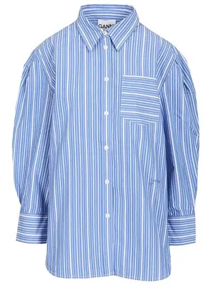 GANNI Striped Cotton Shirt - Blue