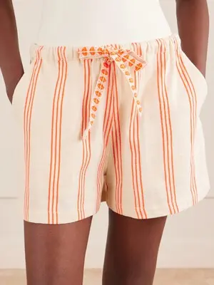 LEMLEM Safia Striped Cotton Shorts - Orange