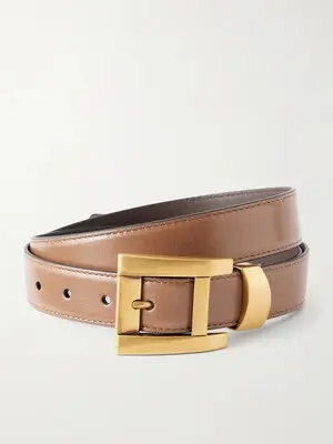 Versace Leather Belt With Gold-tone Buckle - Brown