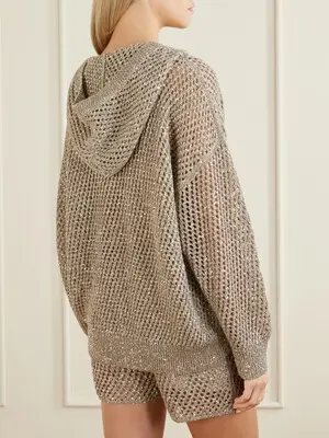 Brunello Cucinelli Sequined Crocheted Cotton Hoodie