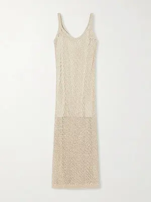 Brunello Cucinelli Sequined Crocheted Maxi Dress - Neutrals