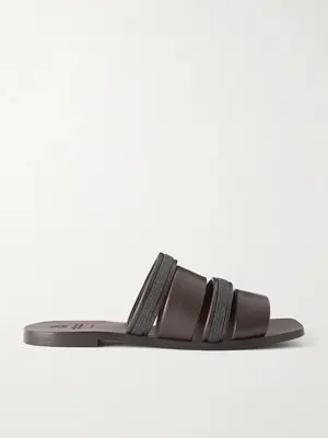 Brunello Cucinelli Embellished Leather Slide Sandals