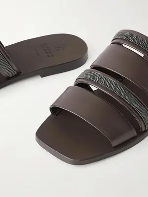 Brunello Cucinelli Embellished Leather Slide Sandals