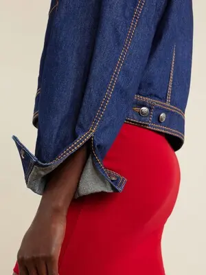 Versace Denim Cropped Jacket With Contrast Stitching