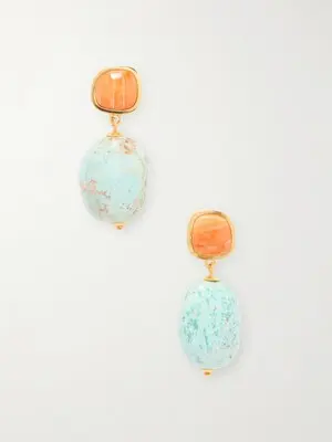 LIZZIE FORTUNATO Gold-plated, Shell, And Turquoise Drop Earrings - Multi
