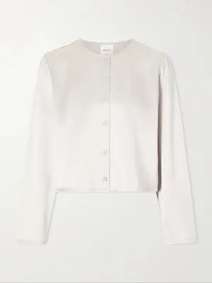 LESET Barb Cropped Satin Cardigan
