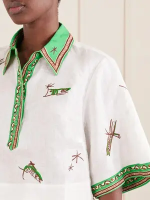 ALEMAIS Wanda Embroidered Linen Shirt - Neutrals