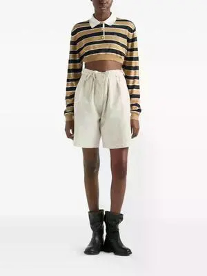 Prada Cropped Striped Silk Polo Shirt
