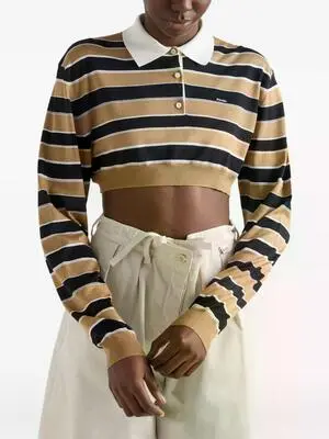 Prada Cropped Striped Silk Polo Shirt