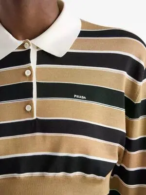 Prada Cropped Striped Silk Polo Shirt