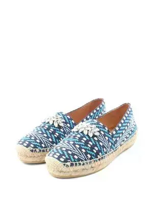 Miu Miu Geometric Crystal Embellished Canvas Espadrilles - Blue