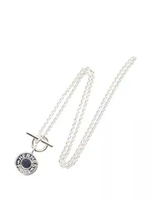 Hermès Tone Engraved Logo Coin Pendant Necklace