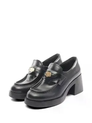 Miu Miu Leather Loafers With Gold-tone Coin Detail - Black