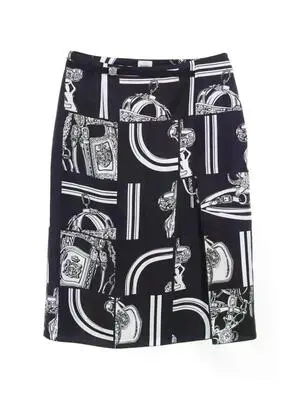 Hermès Silk Graphic Print Midi Skirt - Blue