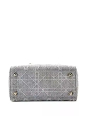 Dior Lady D-lite Bag Cannage Embroidered Canvas Medium Satchel - Grey