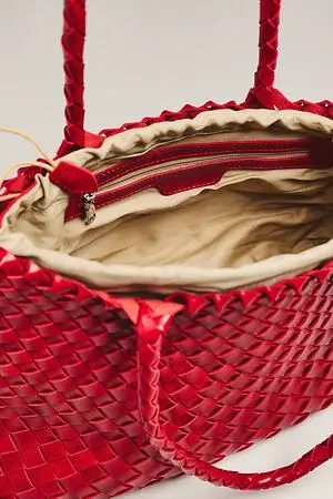 Anthropologie Calla Large Woven Satchel Bag - Red