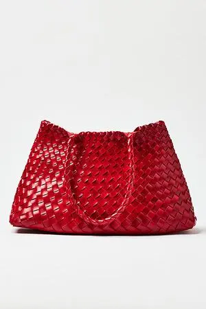 Anthropologie Calla Large Woven Satchel Bag - Red