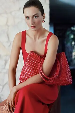 Anthropologie Calla Large Woven Satchel Bag - Red