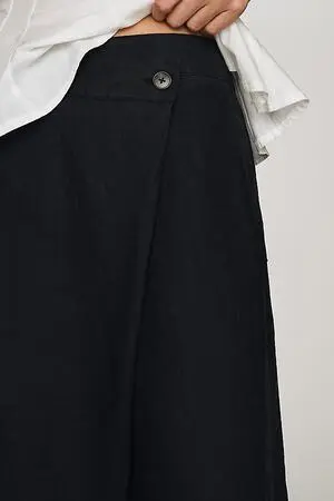 Anthropologie Linen Crossover Front Pants - Black